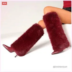 Shoes | Knee High Faux Fur Fold Over Boots With Pointed Toe Heels ...